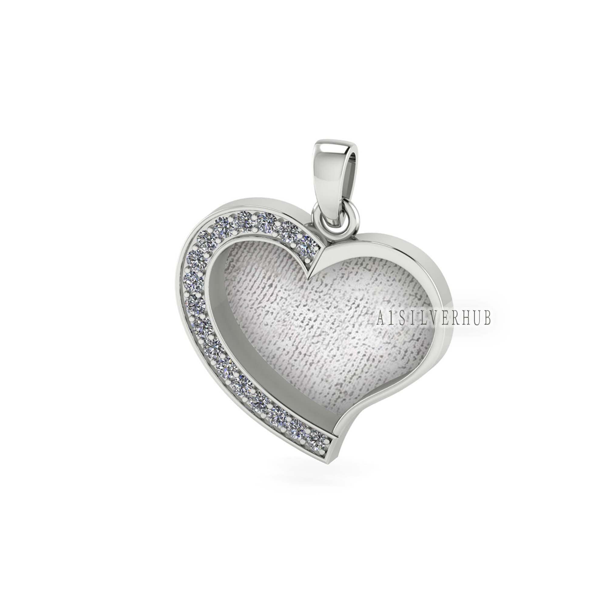 Heart Shape Blank Bezel Pendant with Zircon Setted, 925 Sterling Silve ...